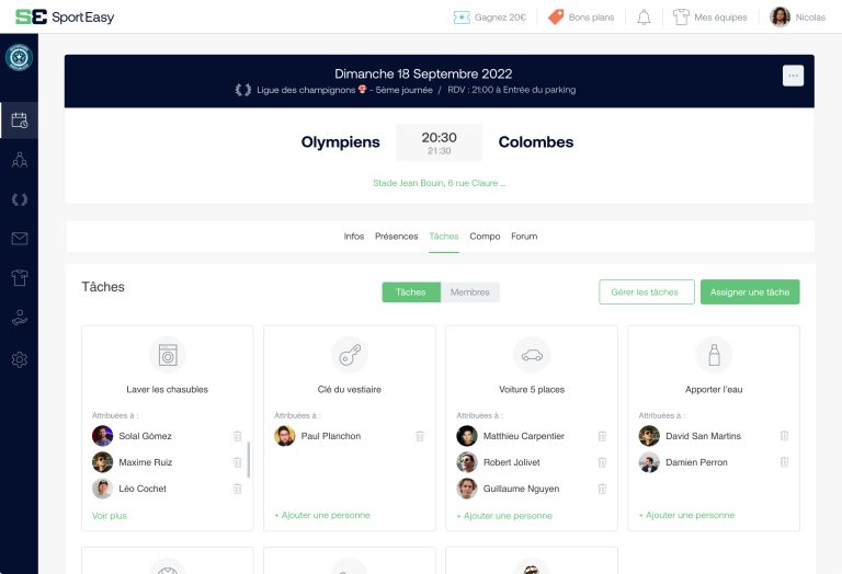 Fonctionnalités de gestion d'équipe | SportEasy